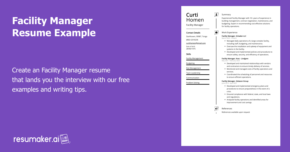 Facility Manager Resume Example (Free Guide)