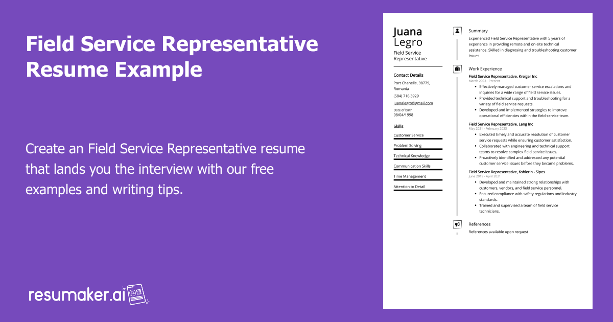 Field Service Representative Resume Example (Free Guide)