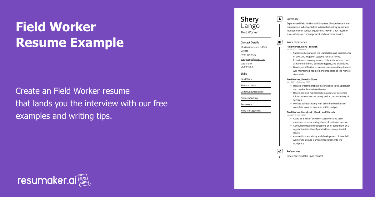 Field Worker Resume Example (Free Guide)