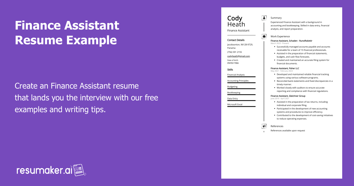 Finance Assistant Resume Example (Free Guide)