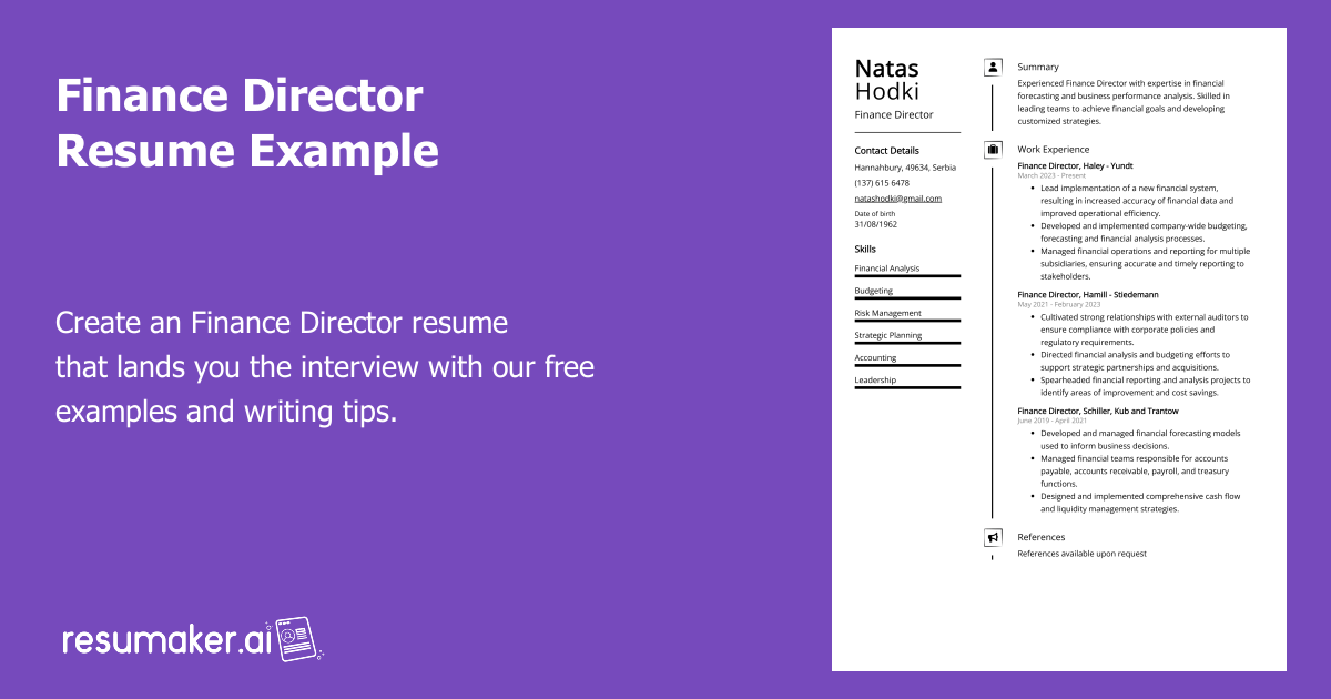 Finance Director Resume Example (Free Guide)