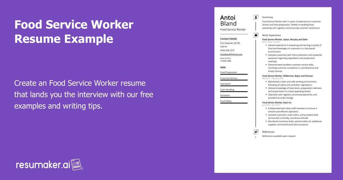 Food Service Worker Resume Example (Free Guide)