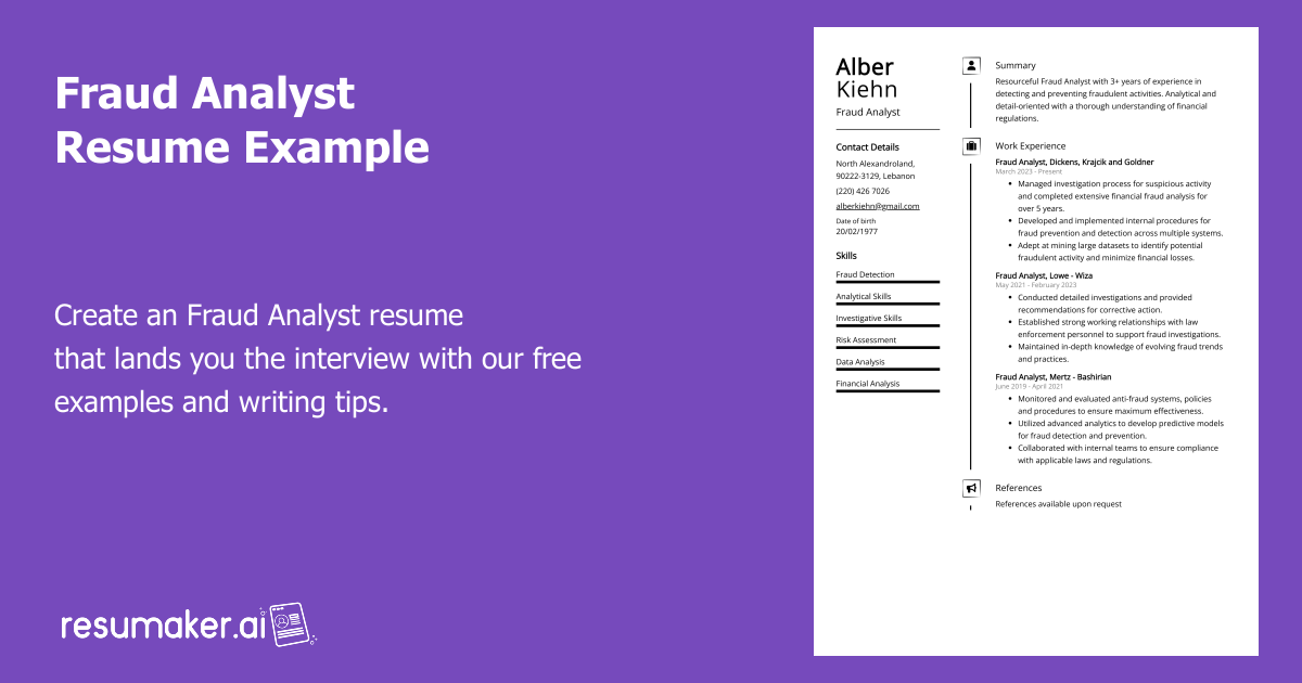 Fraud Analyst Resume Example (Free Guide)