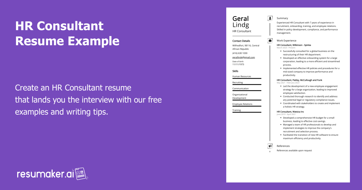 HR Consultant Resume Example (Free Guide)
