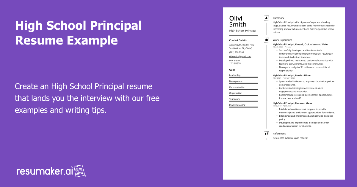 High School Principal Resume Example Free Guide 