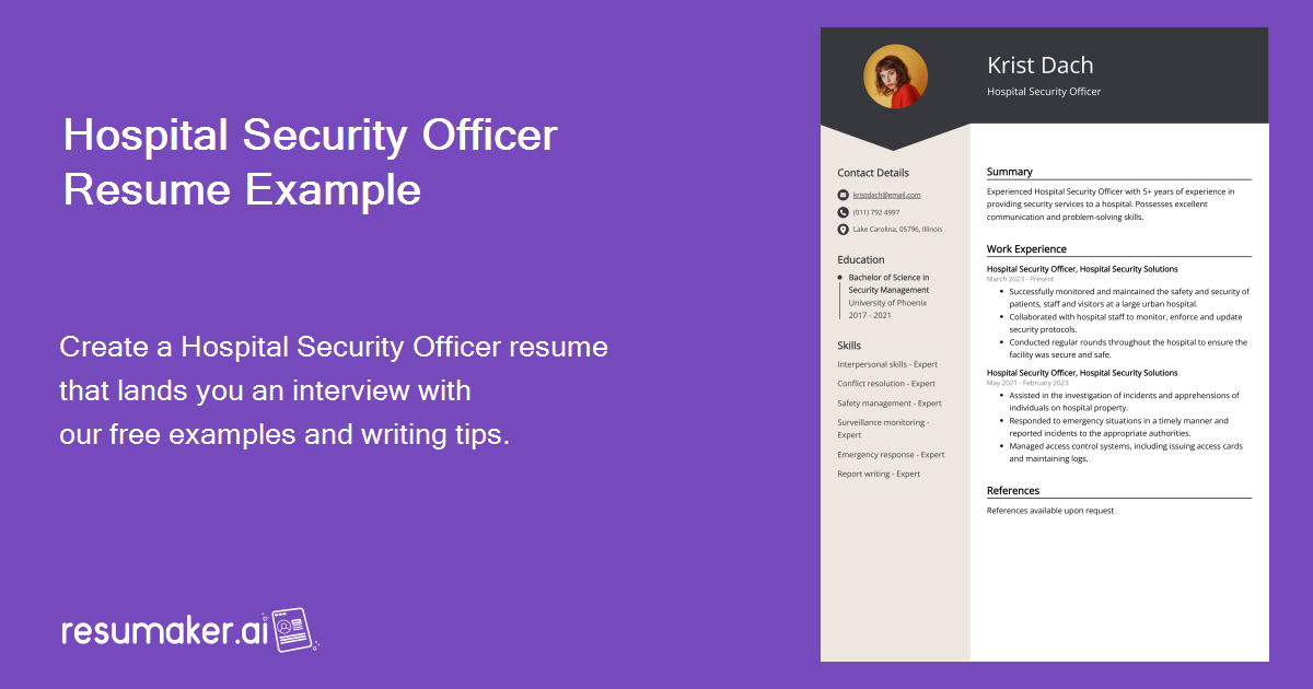 Hospital Security Officer Resume: Sample & Guide [Entry Level + Senior ...