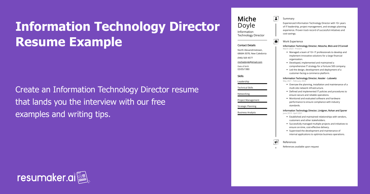 Information Technology Director Resume Example (Free Guide)
