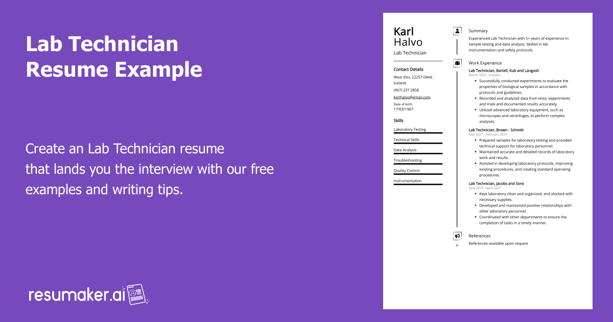 Lab Technician Resume Example (Free Guide)