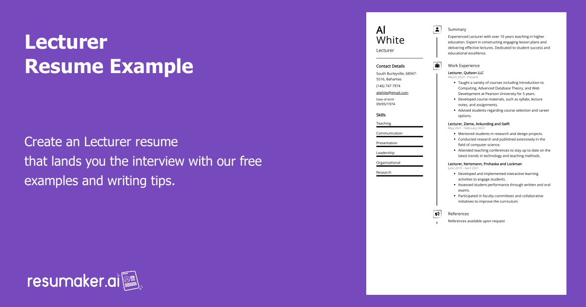 Lecturer Resume Example (Free Guide)