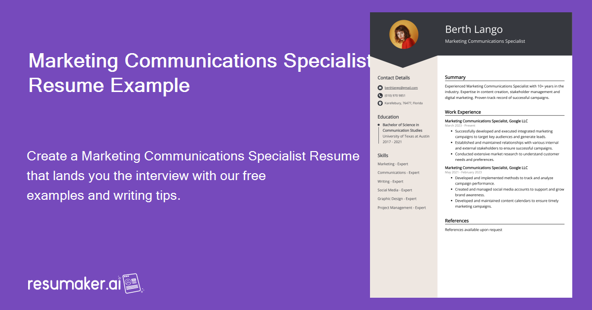 Marketing Communications Specialist Resume: Job Description, Sample & Guide