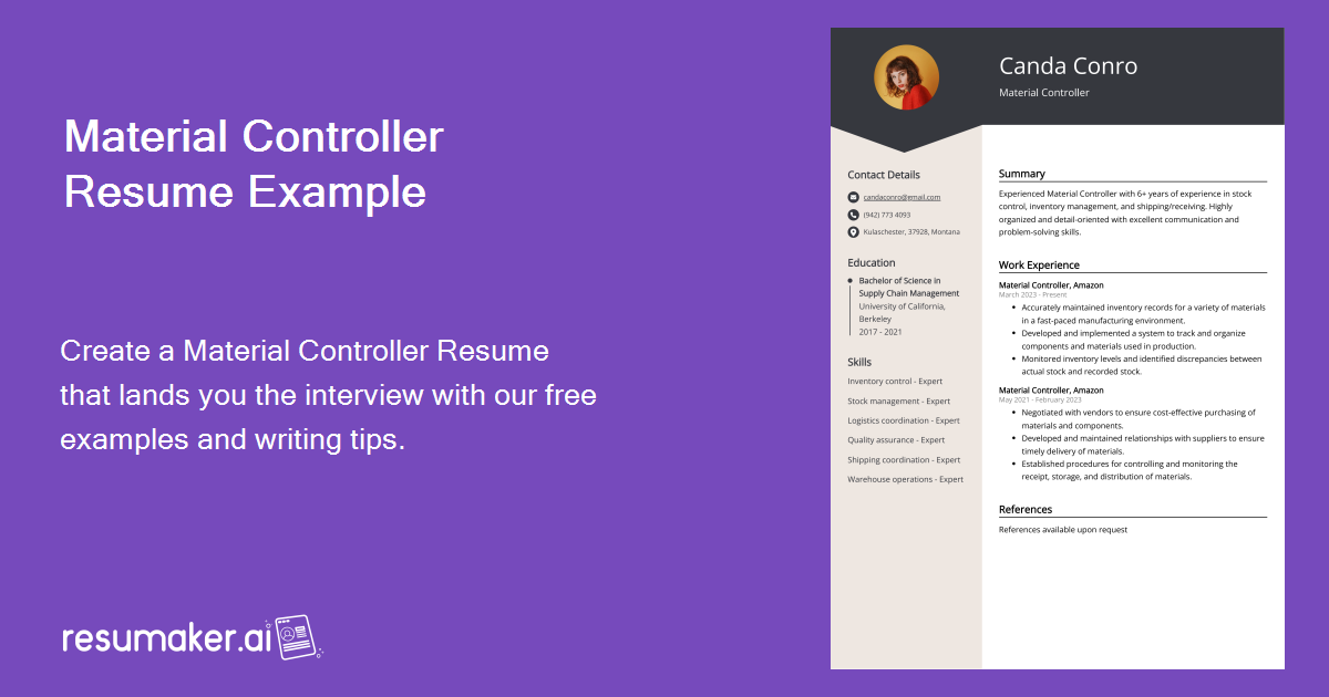 Material Controller Resume: Job Description, Sample & Guide