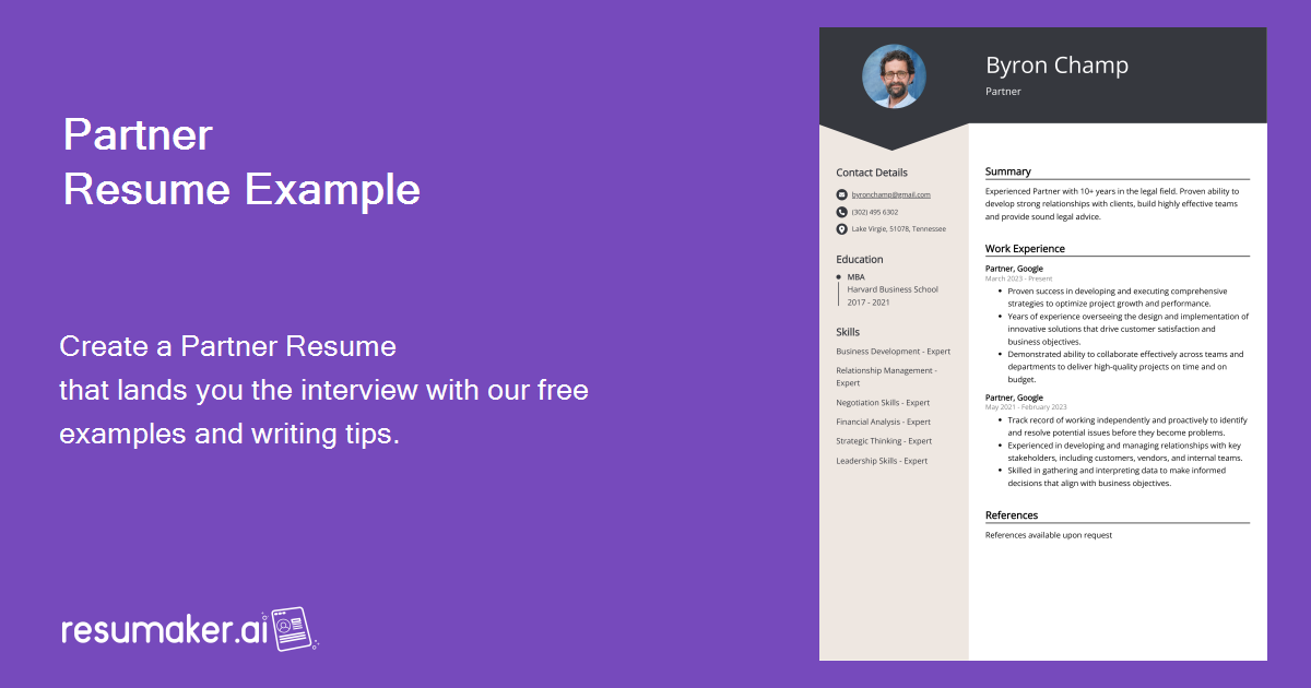 Partner Resume Examples (Template & 20+ Tips)