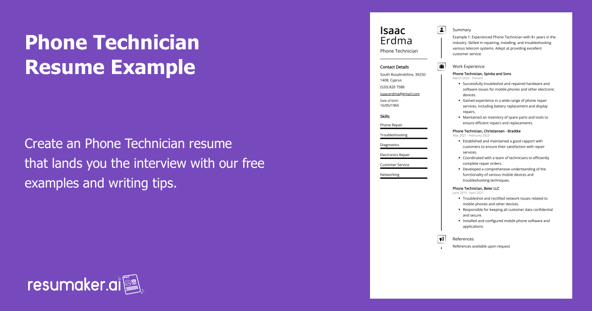 Phone Technician Resume Example (Free Guide)