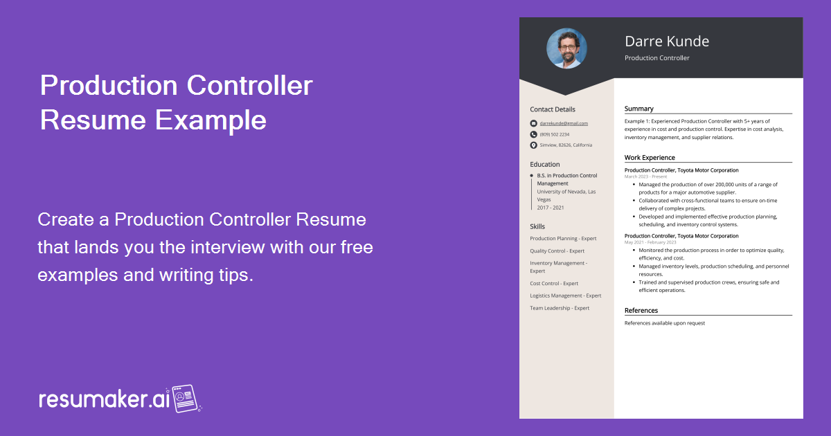 Production Controller Resume Examples (Template & 20+ Tips)