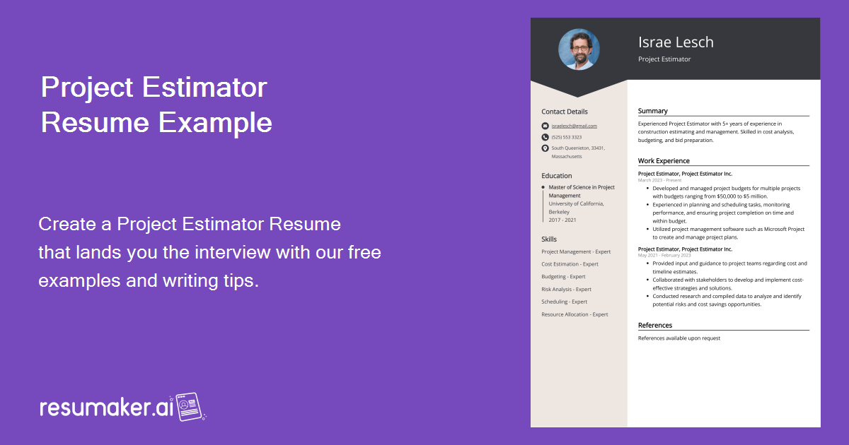 Project Estimator Resume Examples (Template & 20+ Tips)