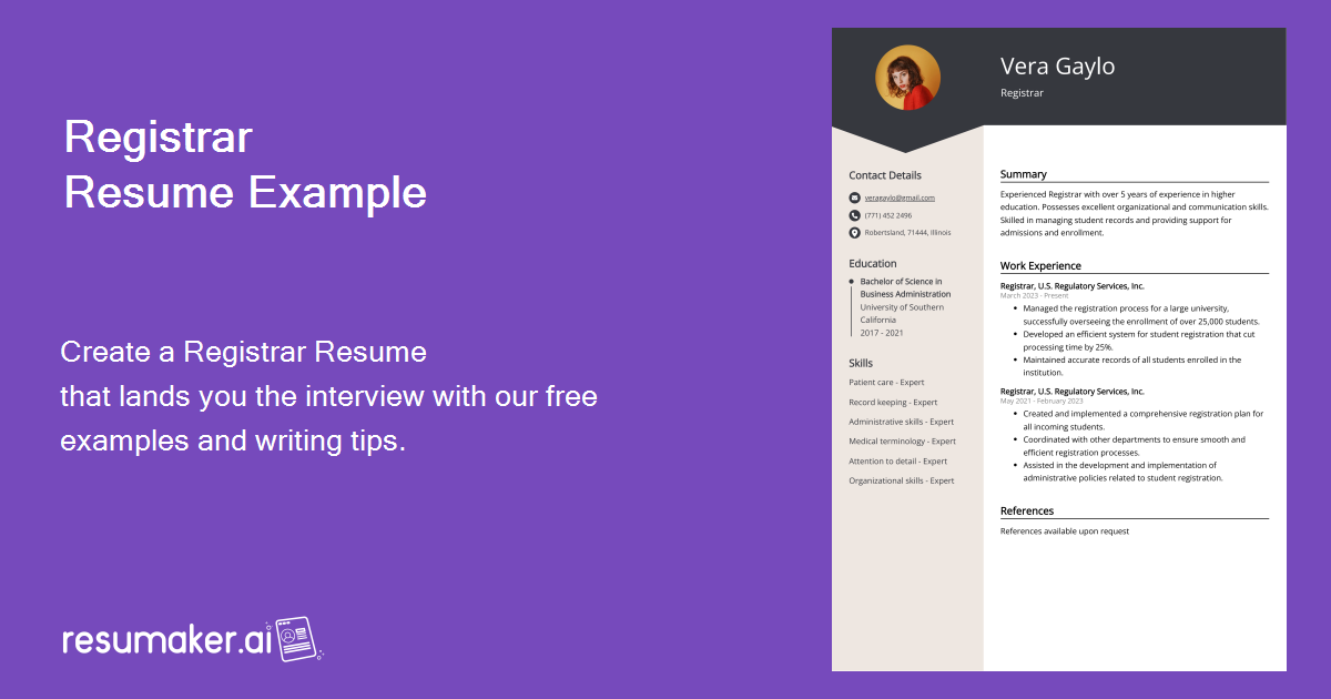 Registrar Resume Examples (Template & 20+ Tips) Registrar Resume Examples (Template & 20+ Tips)