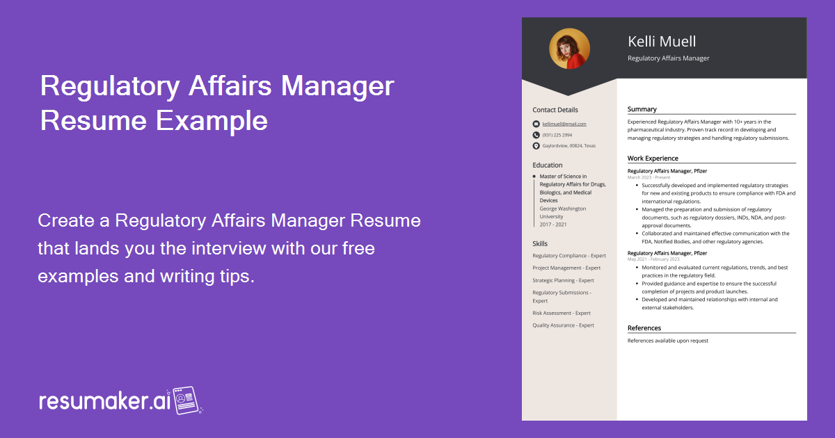Regulatory Affairs Manager Resume Examples (Template & 20+ Tips)
