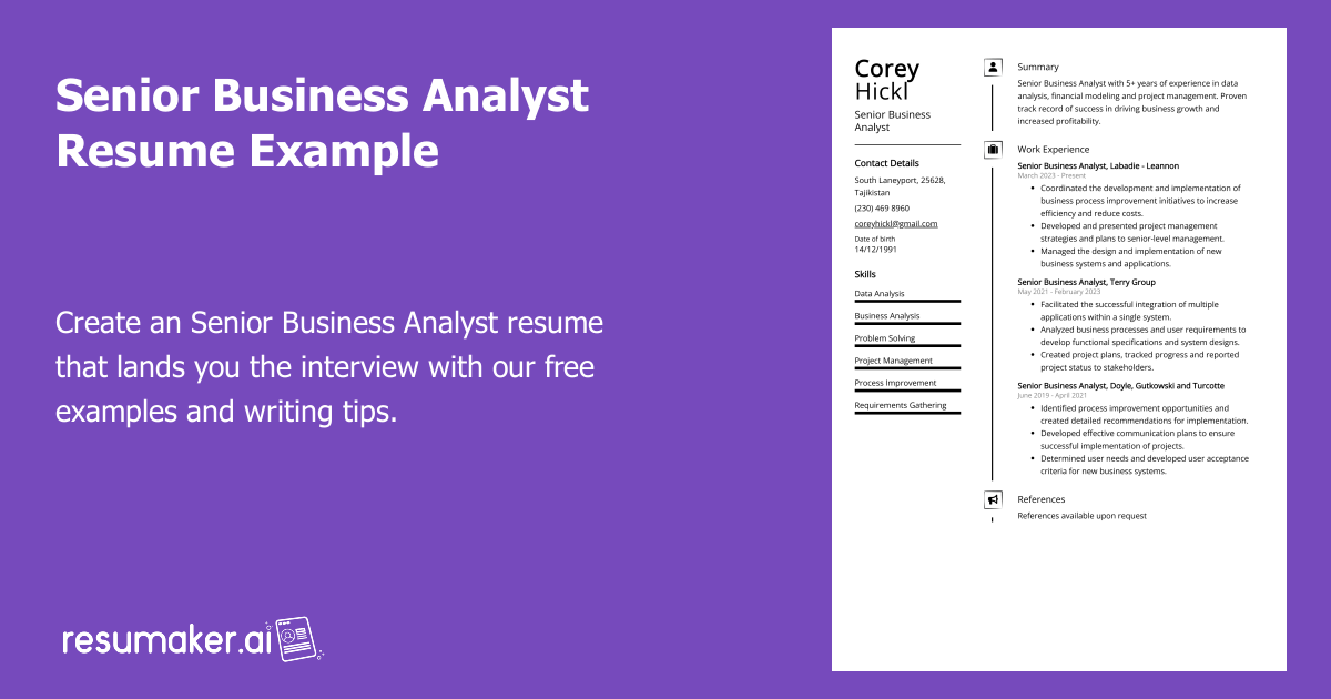 Senior Business Analyst Resume Example (Free Guide)