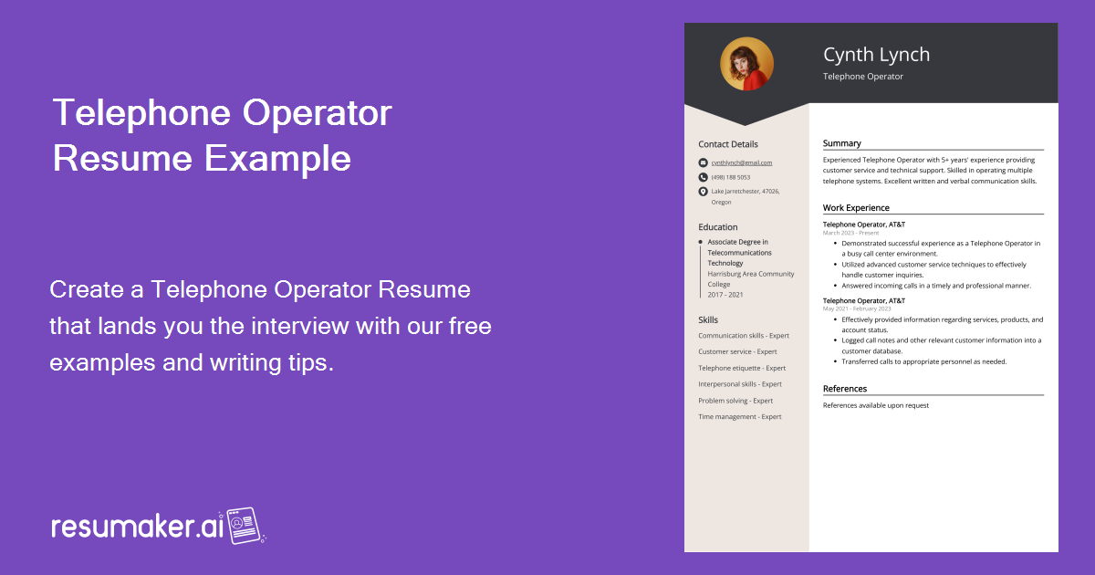 Telephone Operator Resume Examples (Template & 20+ Tips)